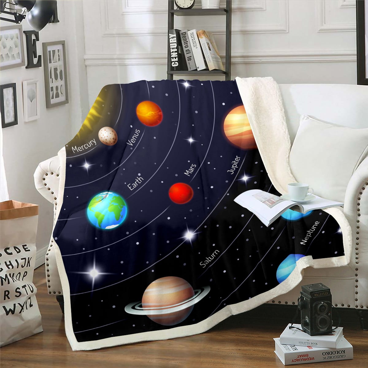 YST Solar System Blanket Outer Space Throw Blanket for Boys Girls Universe Themed Fleece Blanket ...