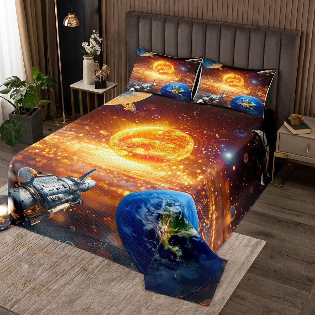 YST Solar System Coverlet Twin Size For Boys Girls Kids Rocket Bedding ...