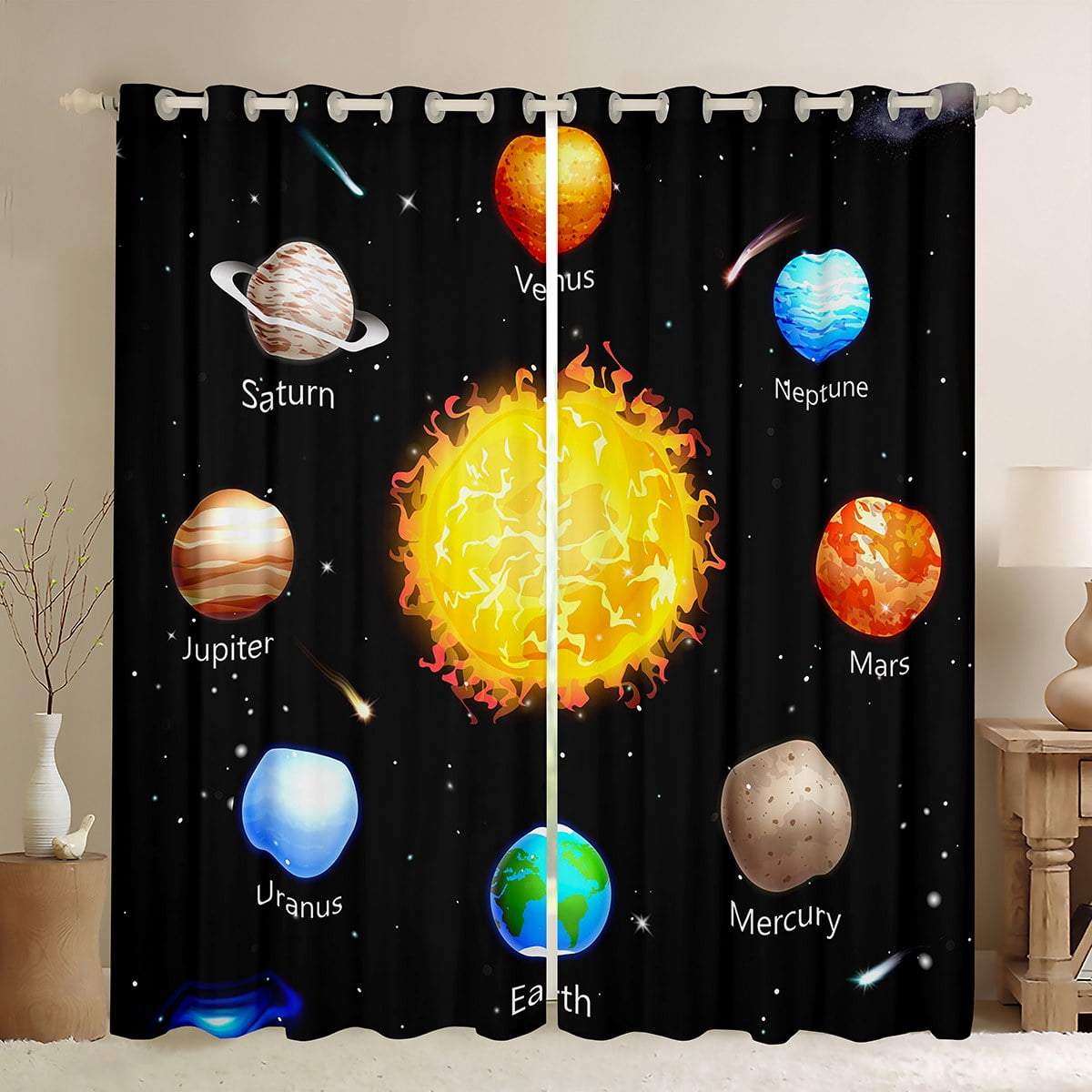 Solar System Curtains for Living Room, Outer Space Curtains & Drapes ...