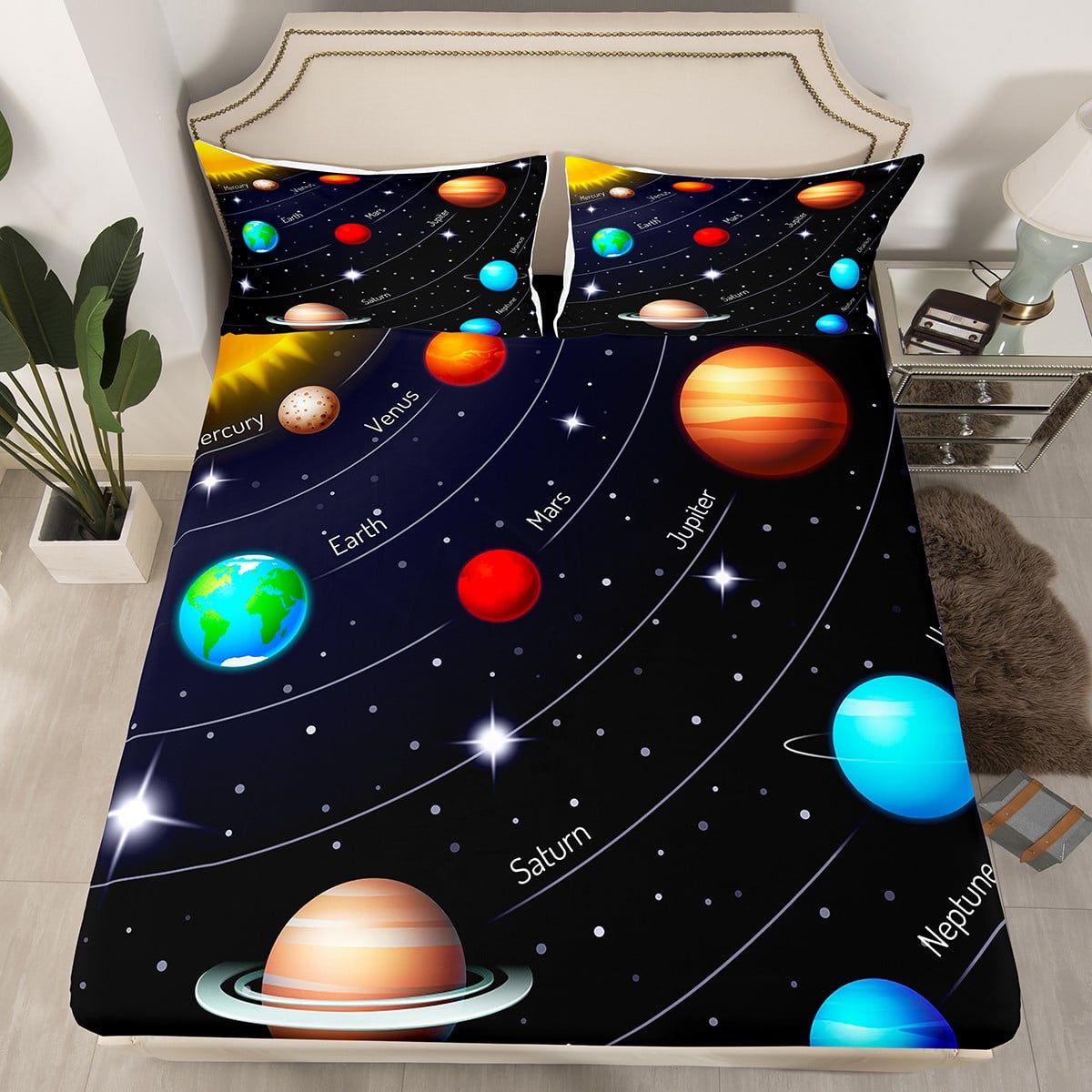YST Solar System Fitted Sheet Twin Outer Space Bed Sheets for Boys ...