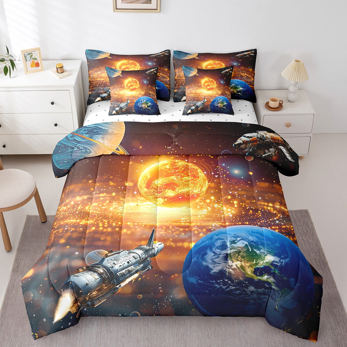 Solar System Full Bedding Sets 7-Piece Rocket Comforter Set,Outer Space ...