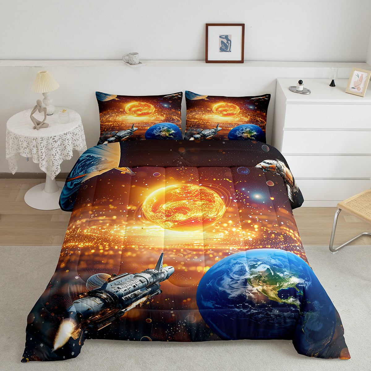 Erosebridal Solar System Full Comforter Set Rocket Bedding Set,Outer ...