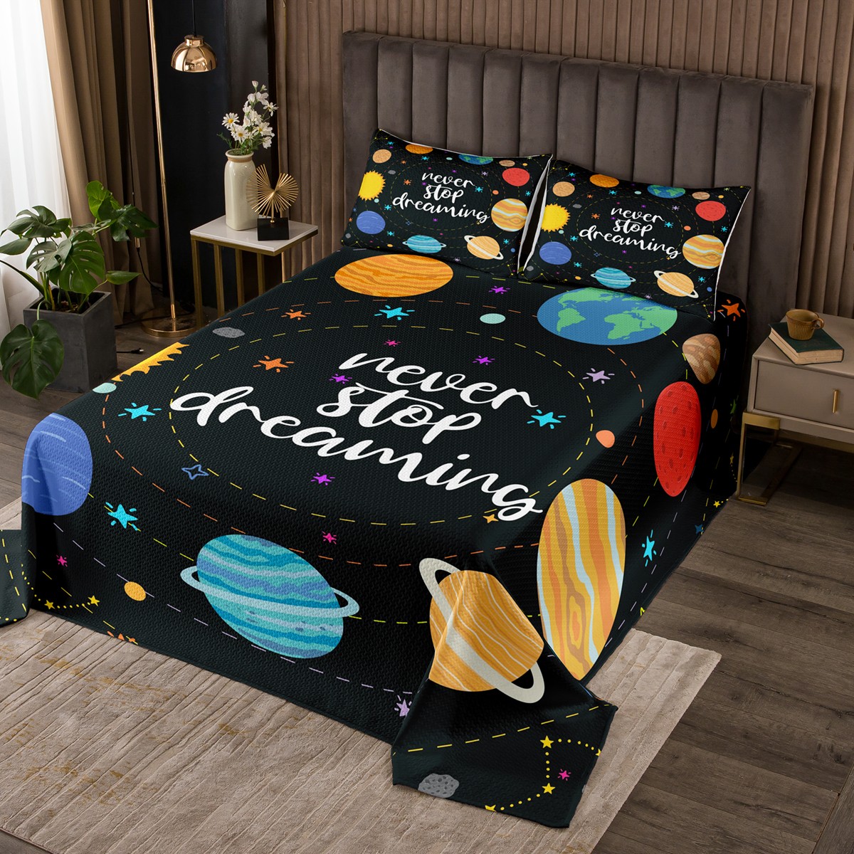 Solar System King Quilt Set Outer Space Bedspread,Cute Cartoon Space ...