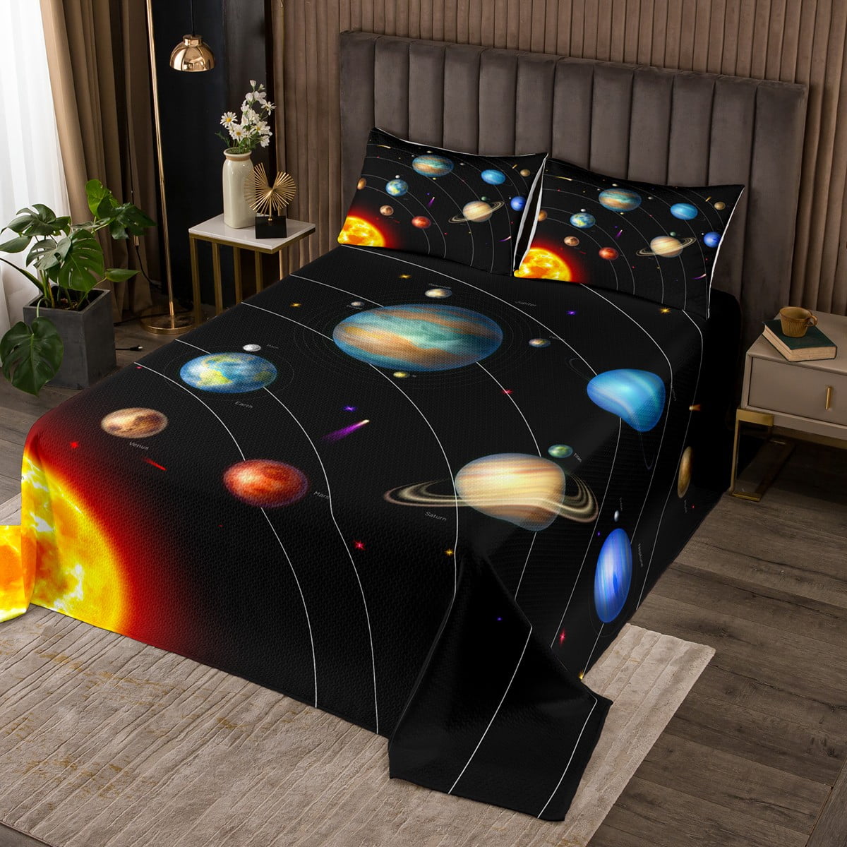 Erosebridal Solar System Quilt Set Queen Size Outer Space Bedspread ...