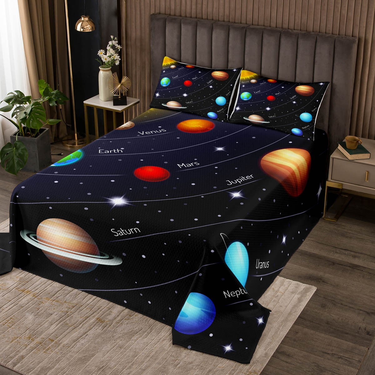 Solar System Quilt Set Twin Outer Space Bedspread Universe Themed ...