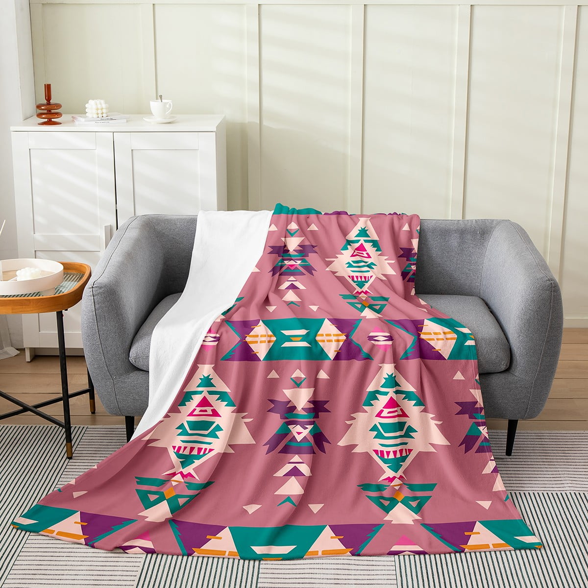 YST Southwestern Aztec Fleece Blanket,Tribe Geometry Triangle Bed ...