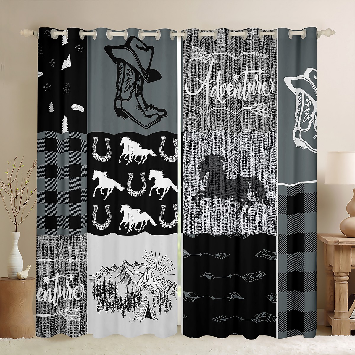 YST Southwestern Curtains & Drapes, Kids Boys Western Horse Blackout ...