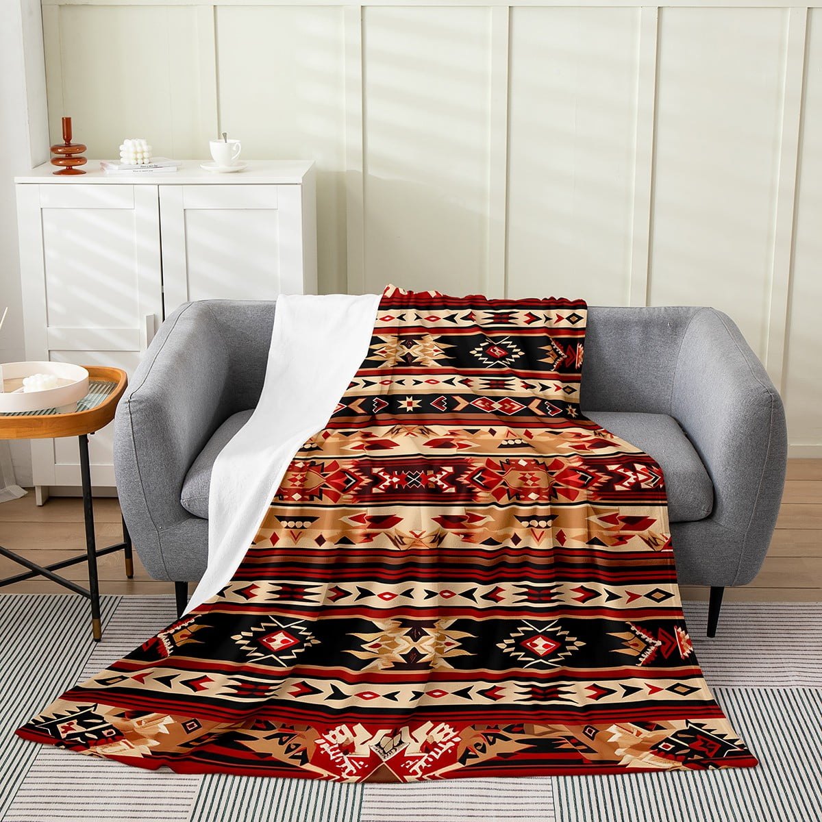 Southwestern Fuzzy Blanket,Aztec Tribal Fleece Blanket,Black Brown ...