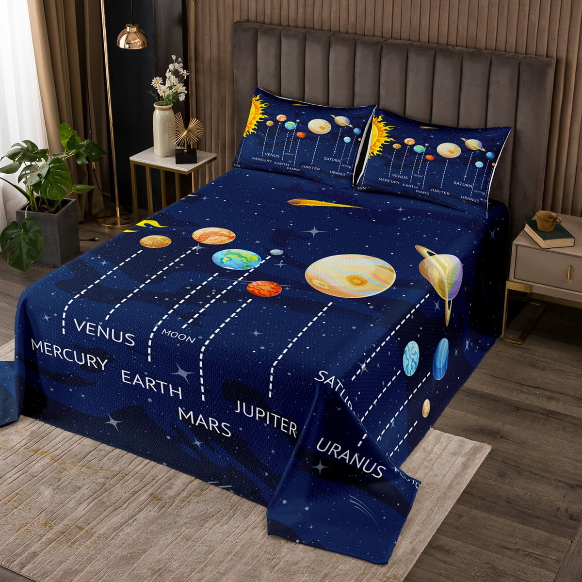 YST Space Bedspread Twin for Boys Girls Solar System Quilt Set, Outer ...