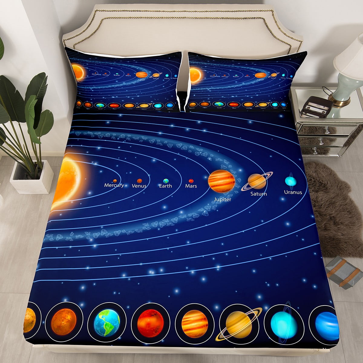 Erosebridal Space Fitted Sheet Full Size Solar System Bed Sheets ...