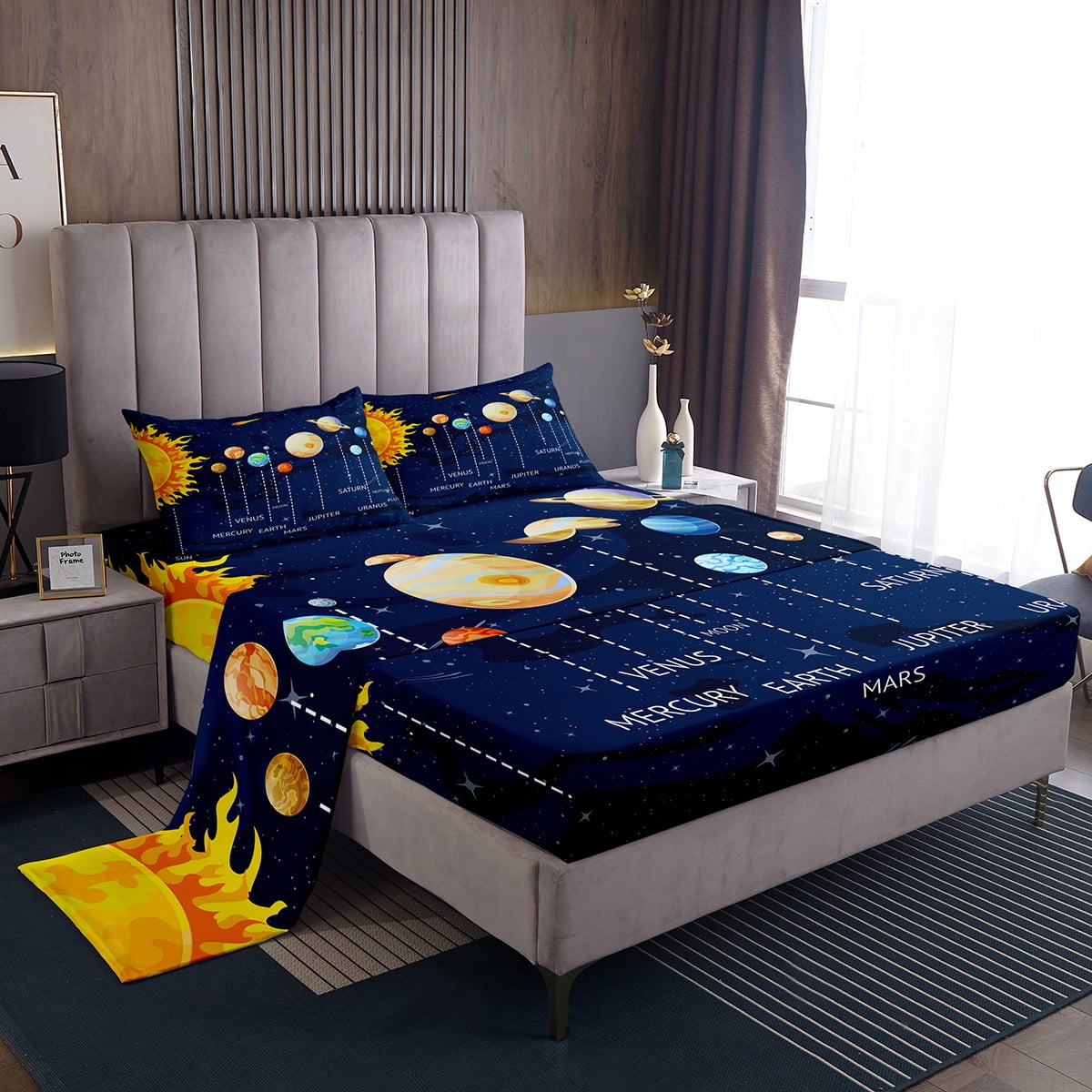 Erosebridal Space Fitted Sheet Queen Solar System Bed Sheets Set, Outer ...