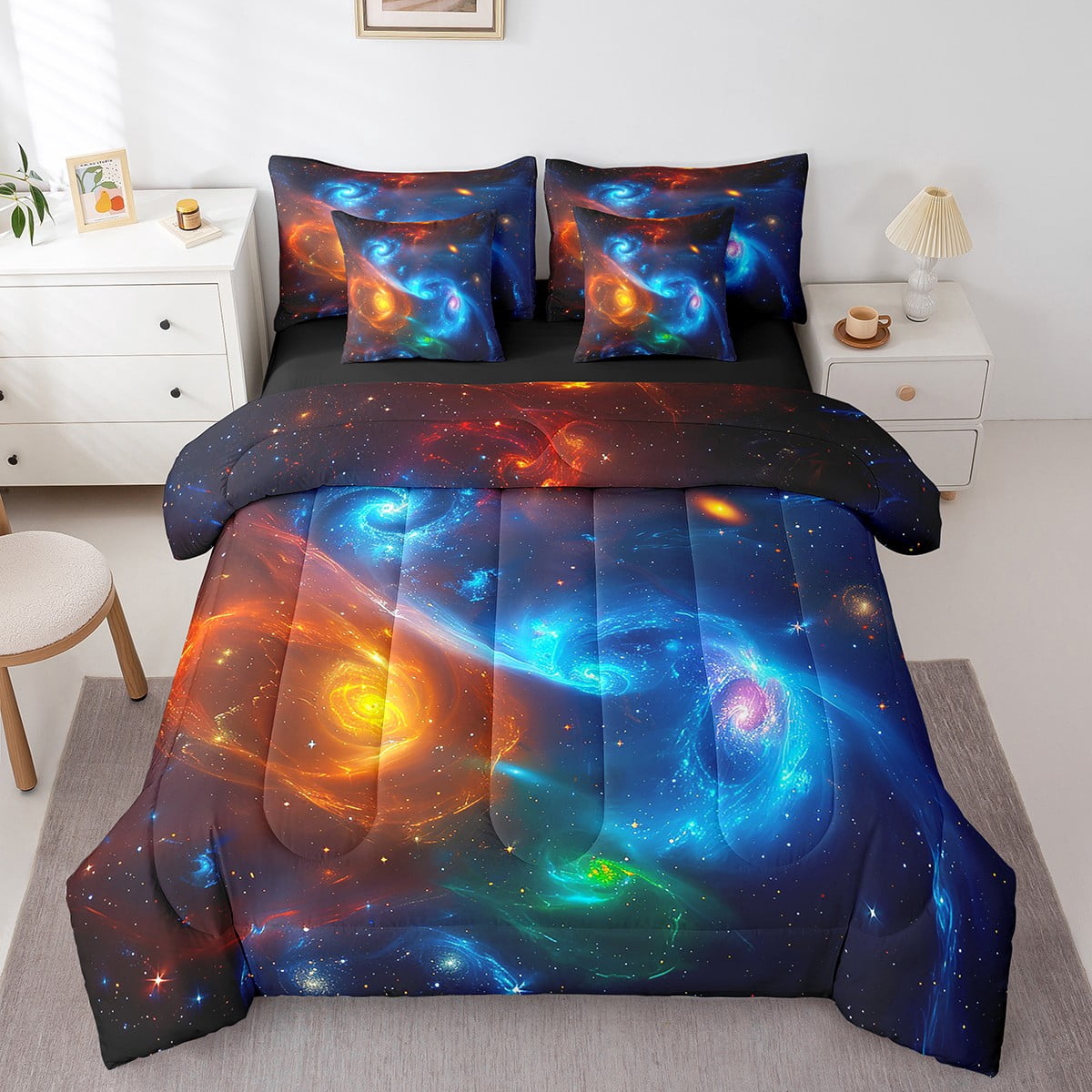 Erosebridal Space Galaxy Queen Comforter Set 7 Piece,Starry Sky Bed in ...