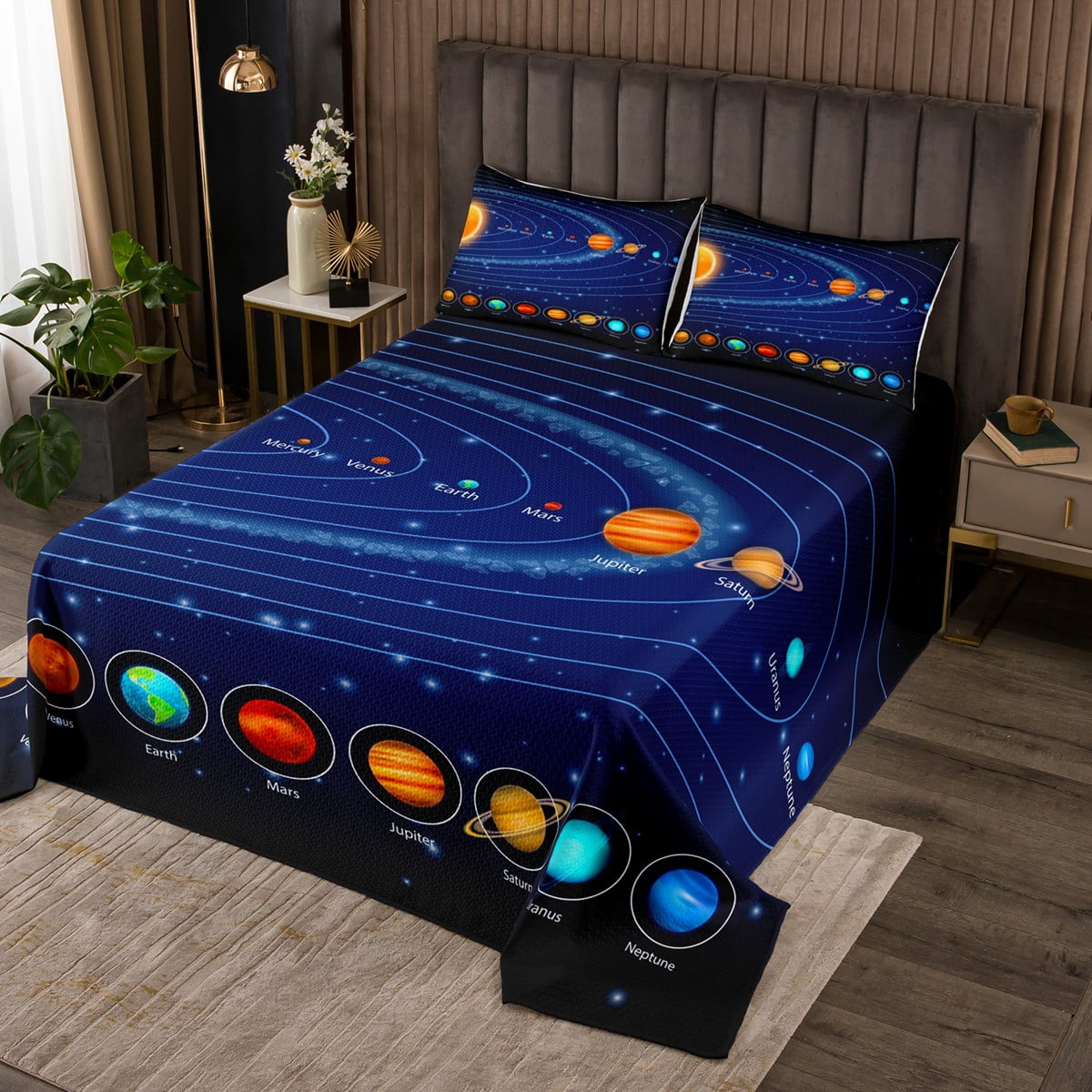 Space Quilt Set King Size Solar System Bedspread Universe Themed ...
