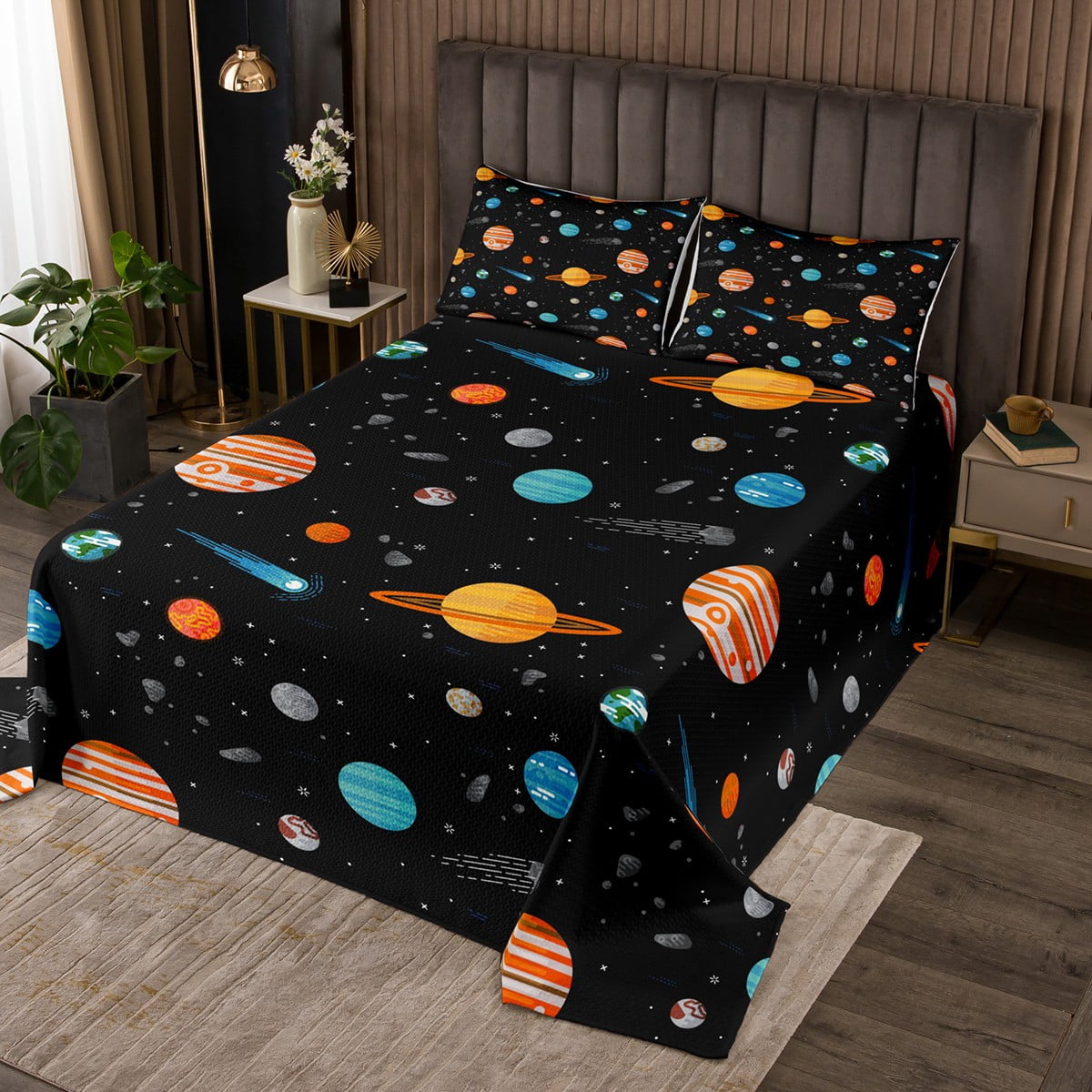 YST Space Quilt Set Queen for Boys Girls Galaxy Bedspread Universe ...