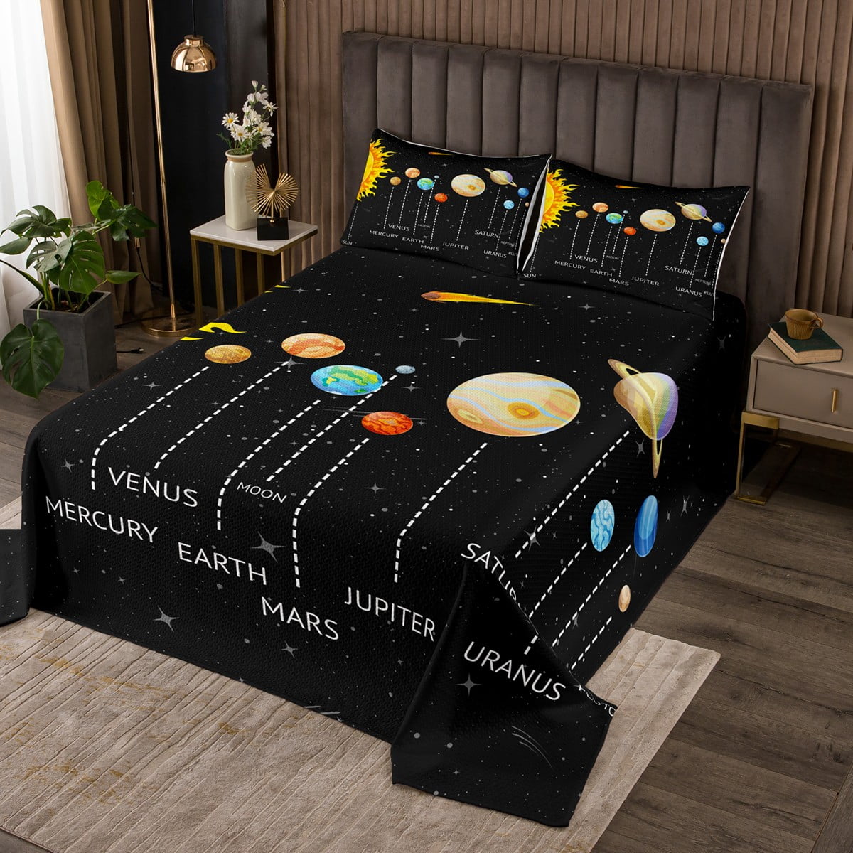 YST Space Theme Bedspread King Universe Themed Quilt Set for Boys Girls ...