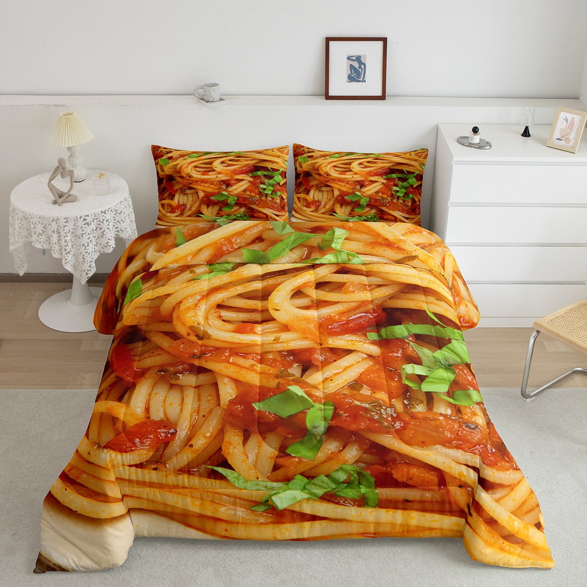 Spaghetti Comforter Set King Funny Decor for Home,Tomato Pasta Noodles ...