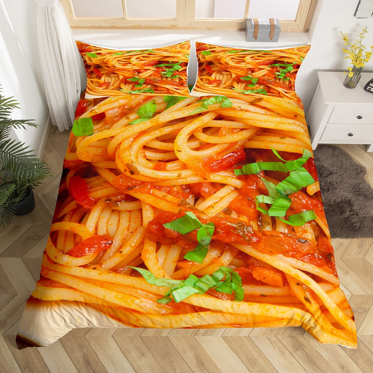 Spaghetti Duvet Cover King Funny Decor for Home,Tomato Pasta Noodles ...