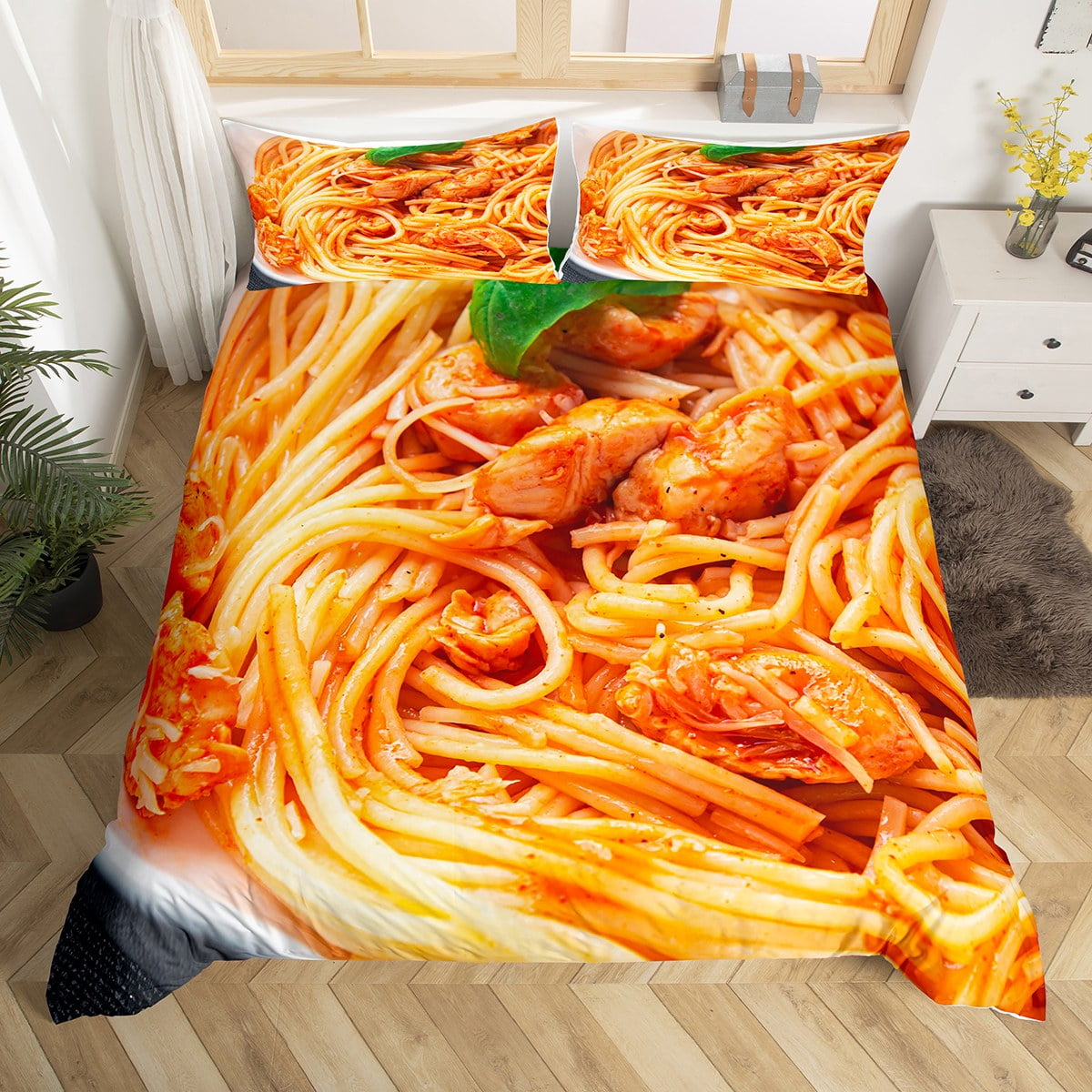 Erosebridal Spaghetti Noodles Duvet Cover King Adults,Chicken Pasta ...