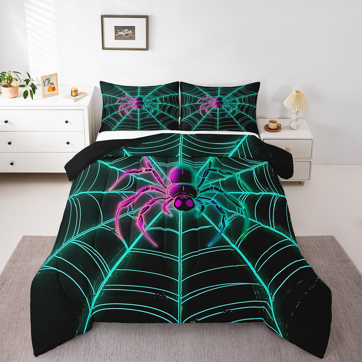 Spider Comforter Set Halloween Reptile Bedding Set Full Size,Spider Web ...