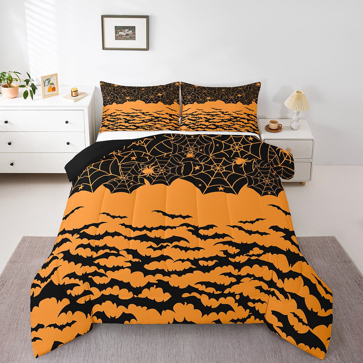 Spider Web Queen Bedding Set,Gothic Halloween Decorations Comforter Set ...