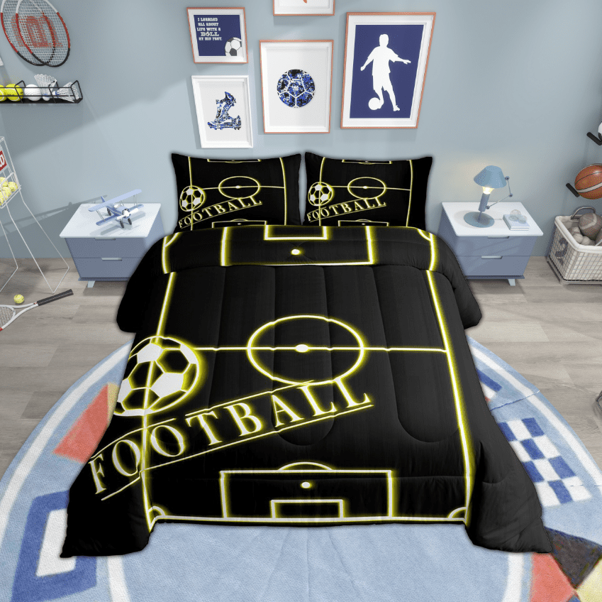 Sport Comforter Soccer Bedding , Black Yellow Down Comforter Gold ...
