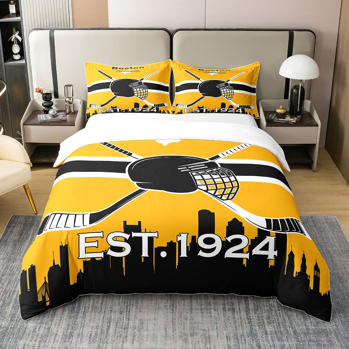 Erosebridal Sports 100% Organic Cotton Duvet Cover Queen,Hockey Players ...