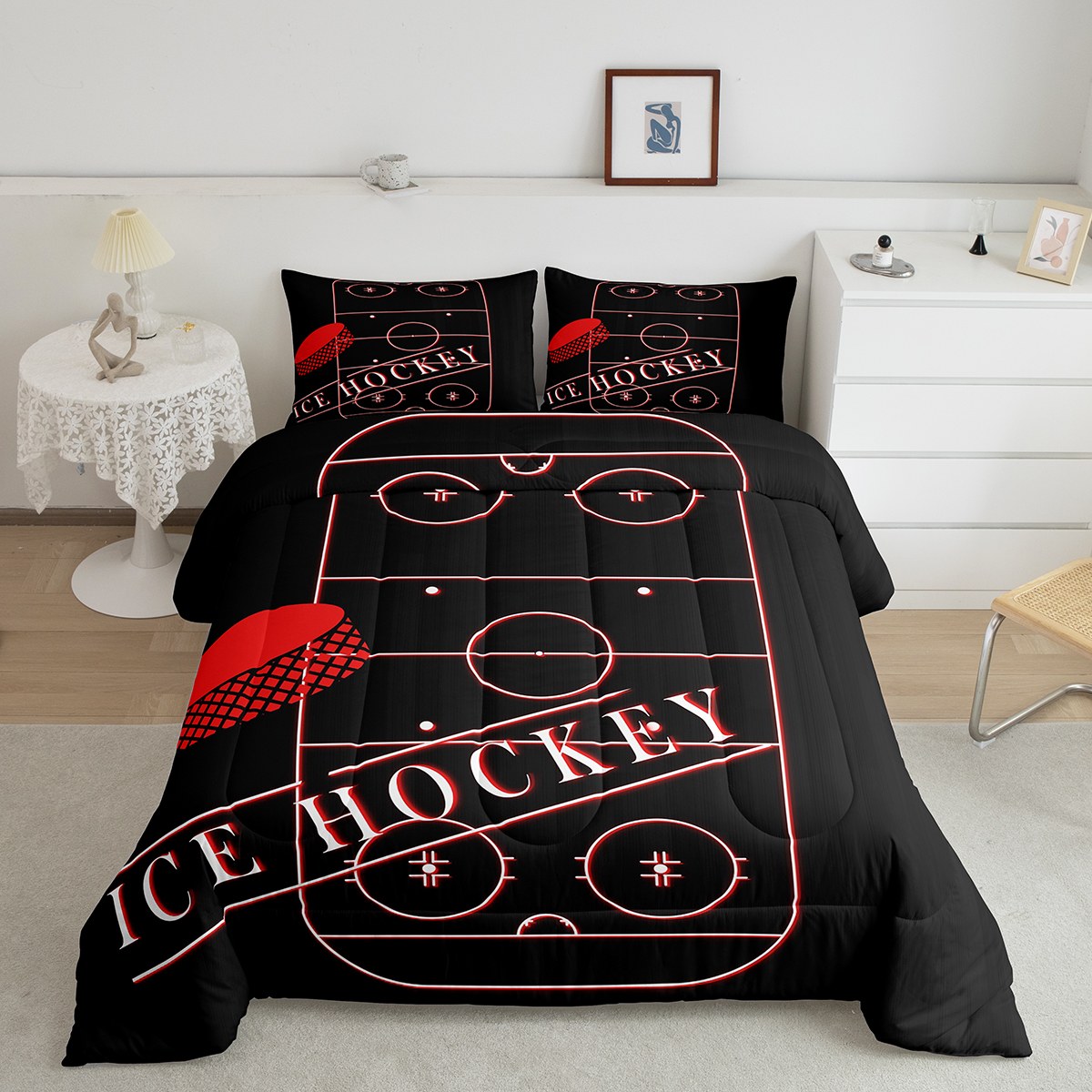 Erosebridal Sports Bedding Set King Ice Hockey Comforter Set, Hockey ...
