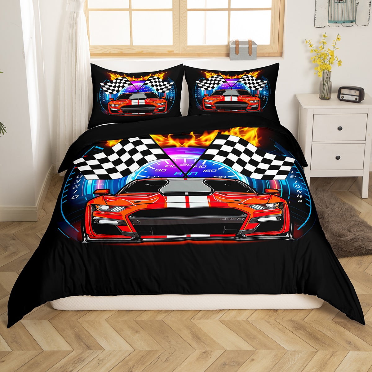 Erosebridal Sports Car Printed Bedding Sets Twin Red Race Car Comforter ...