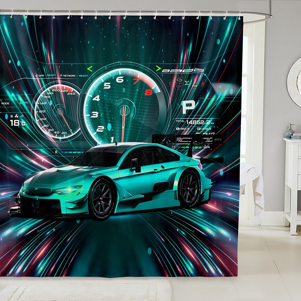 Sports Car Shower Curtain Teens Racing Car Bathroom Shower Curtain Sets ...