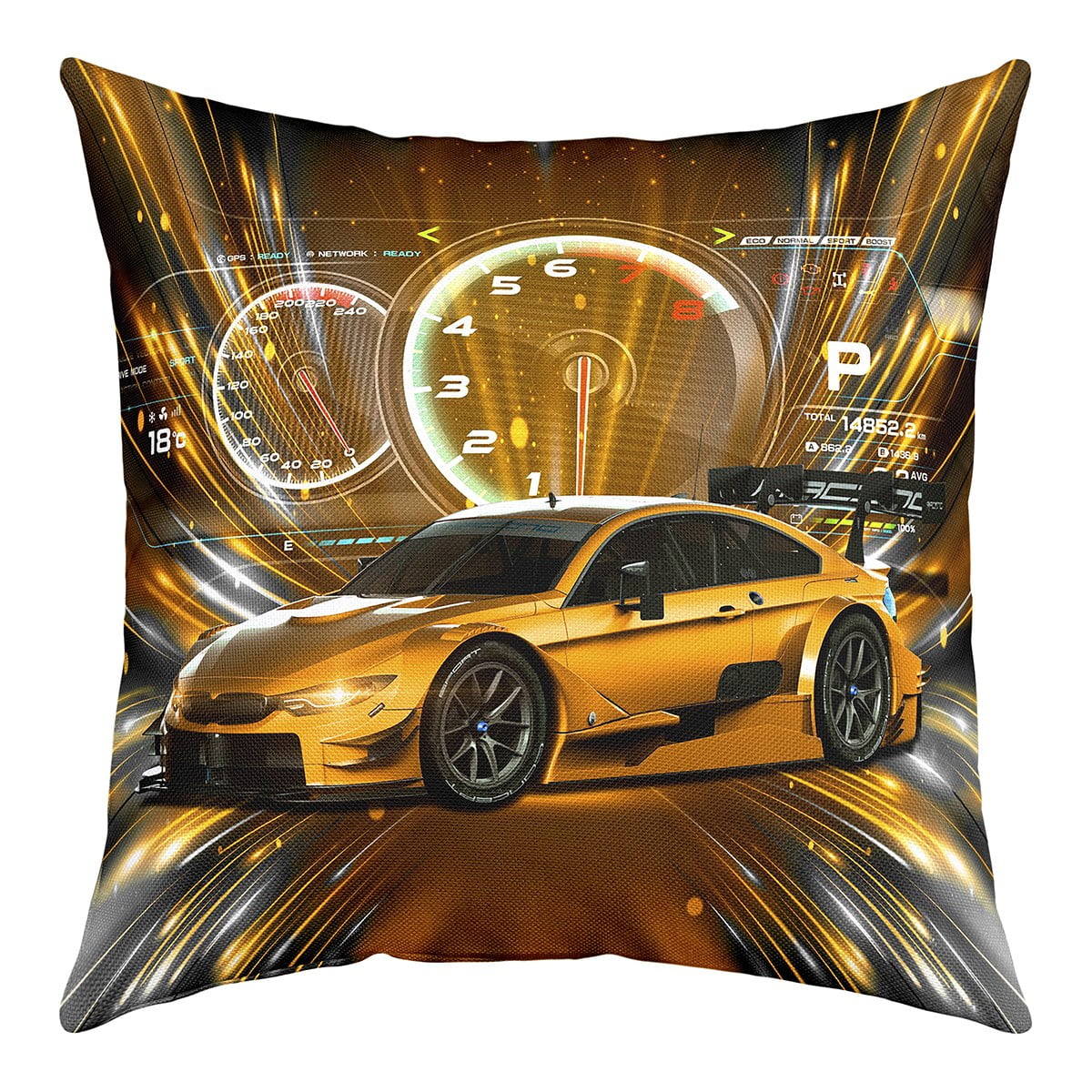 Sports Car Throw Pillow Cover Gold Race Car Pillow Cover Extreme Sports ...