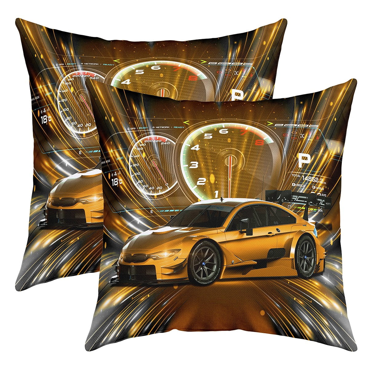 YST Sports Car Throw Pillow Covers Gold Race Car Accent Pillow Cases ...