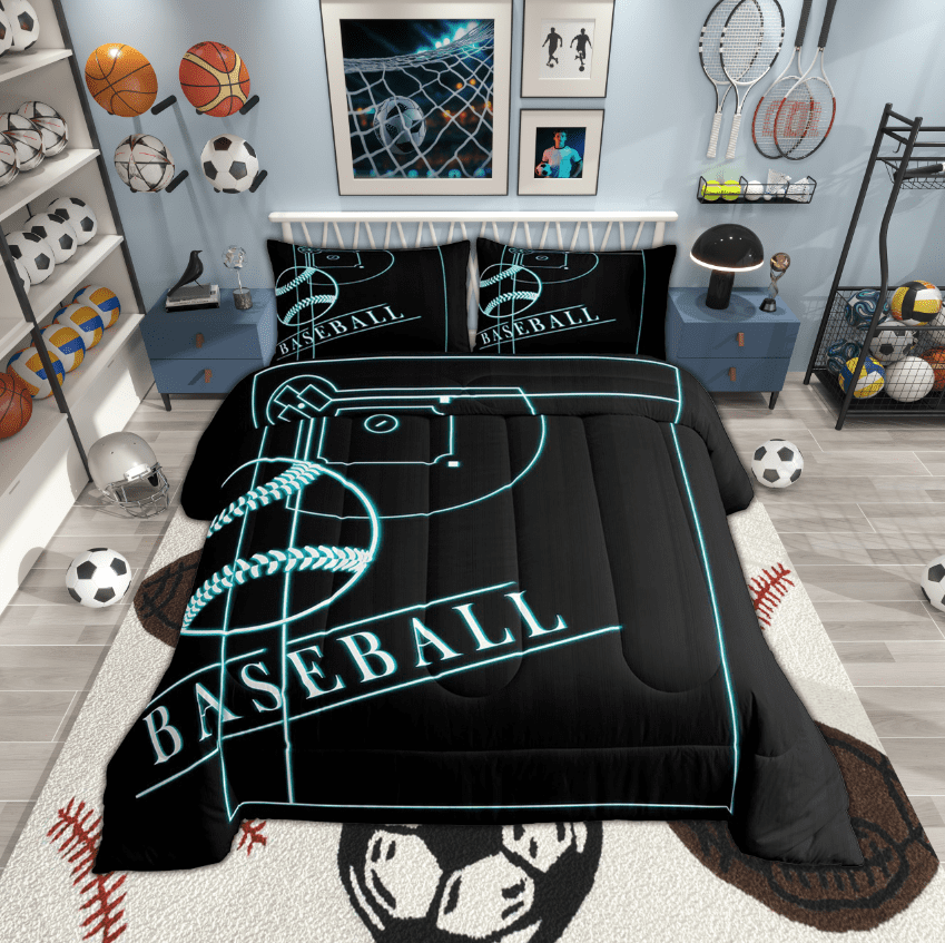 Sports Comforter Baseball Bedding Set Queen, Baseball Game Bedding ...
