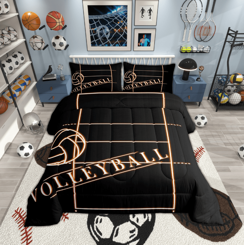 Sports Comforter Set Twin Volleyball Bedding Set , Neon Glowing Orange ...