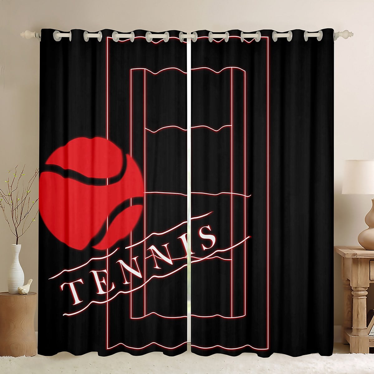 Erosebridal Sports Curtains Tennis Blackout Curtains, Neon Glowing Red ...