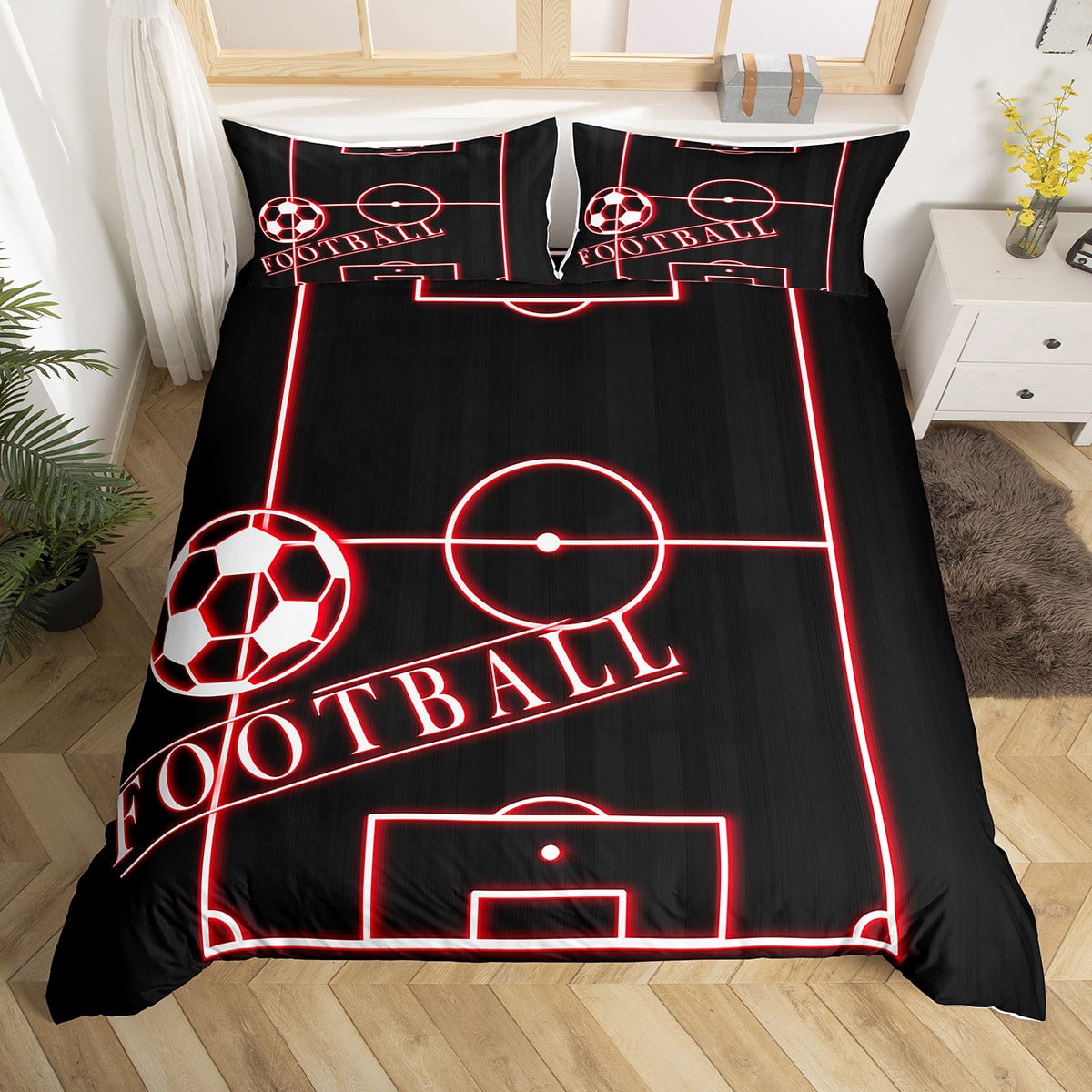 Erosebridal Sports Duvet Cover Queen Football Bedding Set, Neon Glowing Red Comforter Cover ...