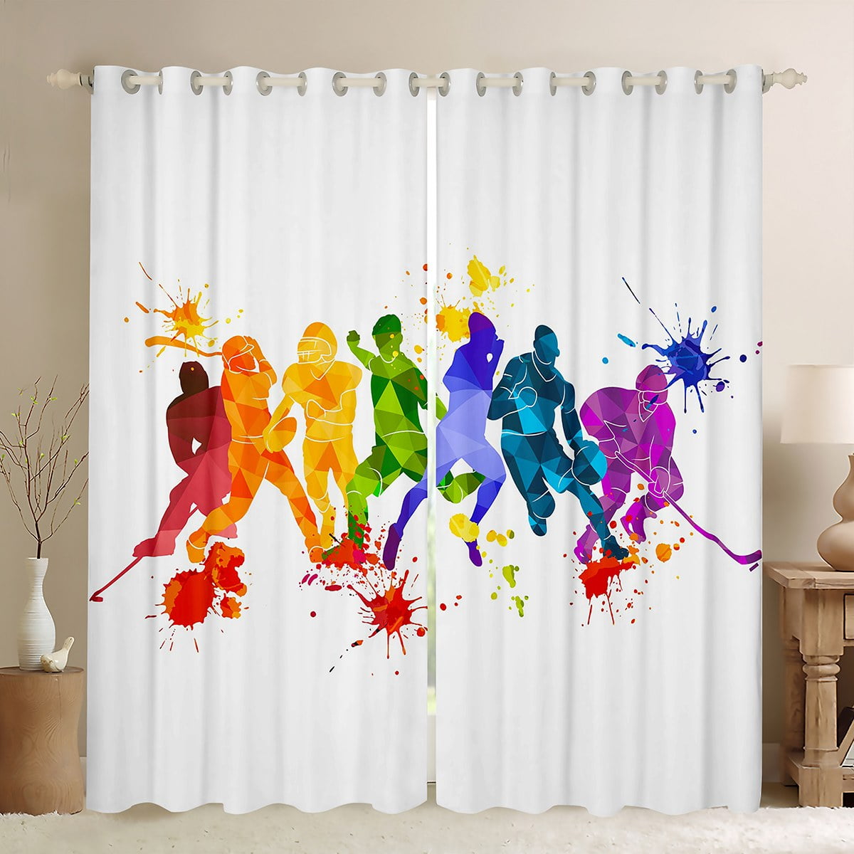 YST Sports Game Curtains 52x63 inch,Tie Dye Athletes Silhouette ...