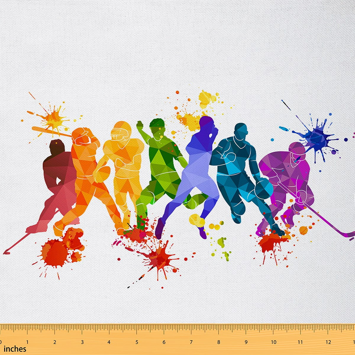 YST Sports Game Fabric by The Yard,Tie Dye Athletes Silhouette ...