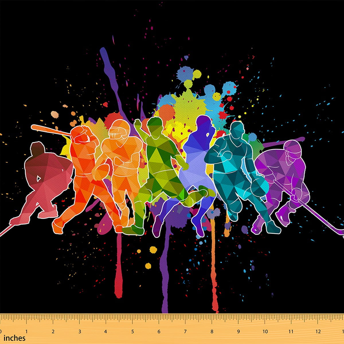 YST Sports Game Fabric by The Yard,Tie Dye Athletes Silhouette ...