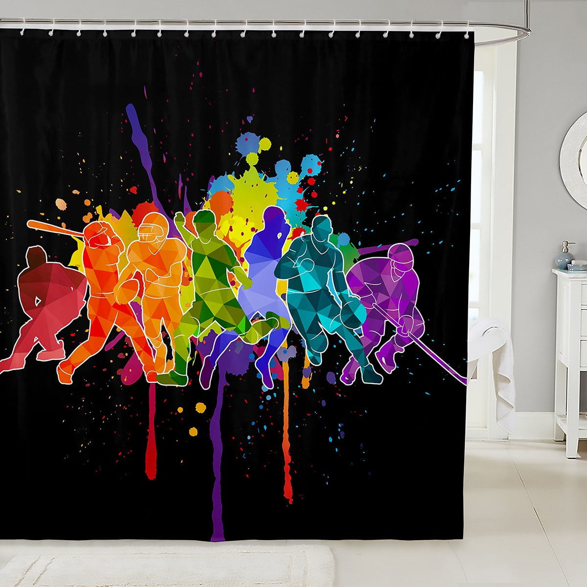 YST Sports Game Shower Curtain 84.00"x72.00",Tie Dye Athletes ...