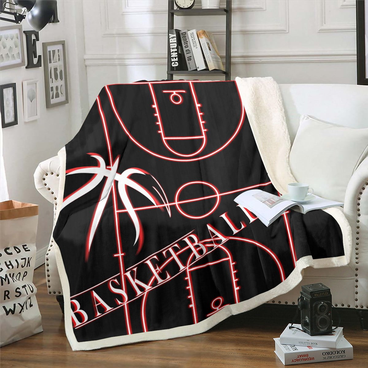 Sports Sherpa Blanket Basketball Blanket , Neon Glowing Red Throw ...