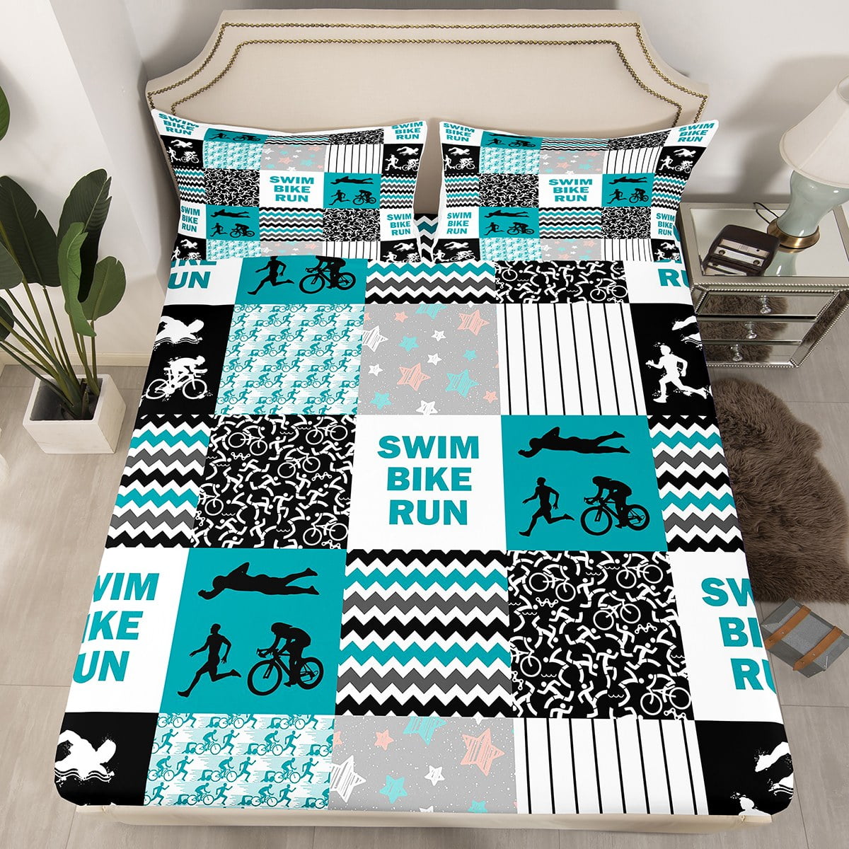 Erosebridal Sports Twin Bedding Sets,Swim Run Dirt Bike Sheets Sports Bedroom Decor,Sports Games ...