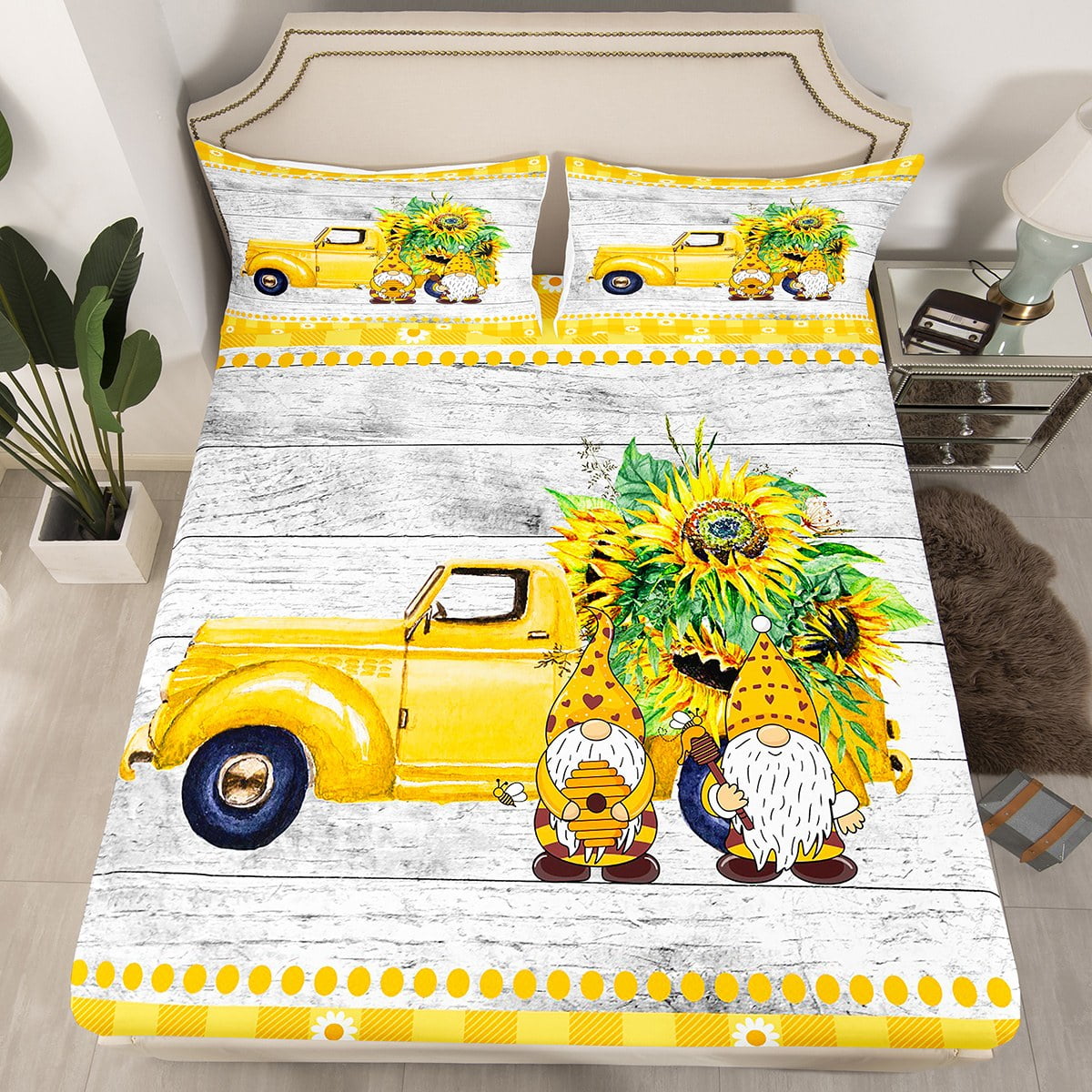 YST Spring Gnome Twin Fitted Sheet for Girls Kids,Yellow Sunflowers Bed ...