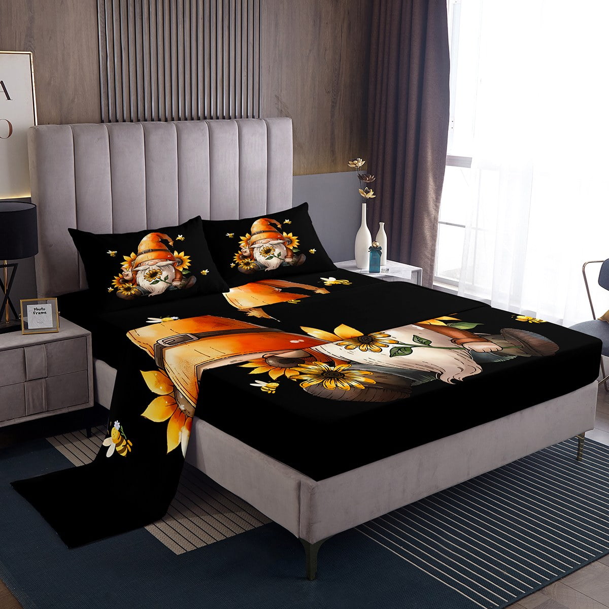 Erosebridal Spring Gnomes Bed Sheets Set Queen,Vintage Sunflower Dwarf ...