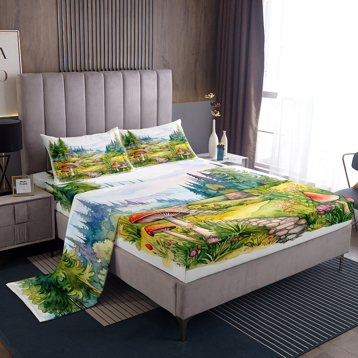 YST Spring Sheets Botanical Mushrooms Decor Sheet Set Natural Trees ...