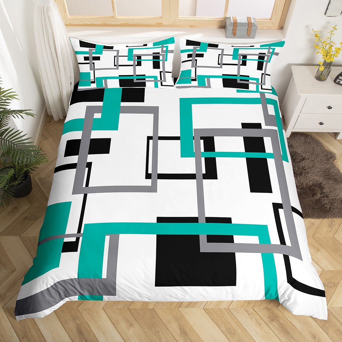 YST Square Duvet Cover for Teens Youth,Black White Blue Bedding Set ...