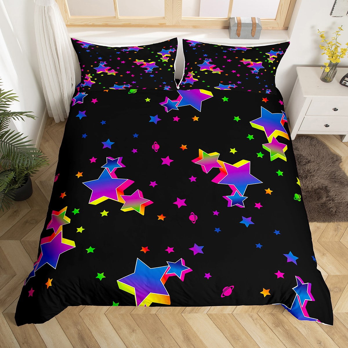 YST Stars Bedding Set King, Ombre 3D Star Duvet Cover for Kids Girls ...