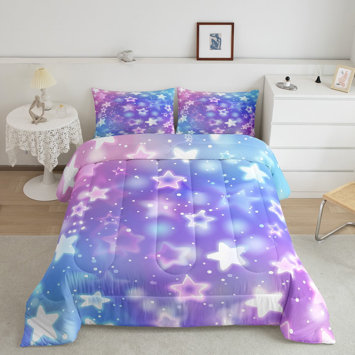 Stars Galaxy Comforter Set Twin,Ombre Purple Blue Bedding Set ,Romantic ...