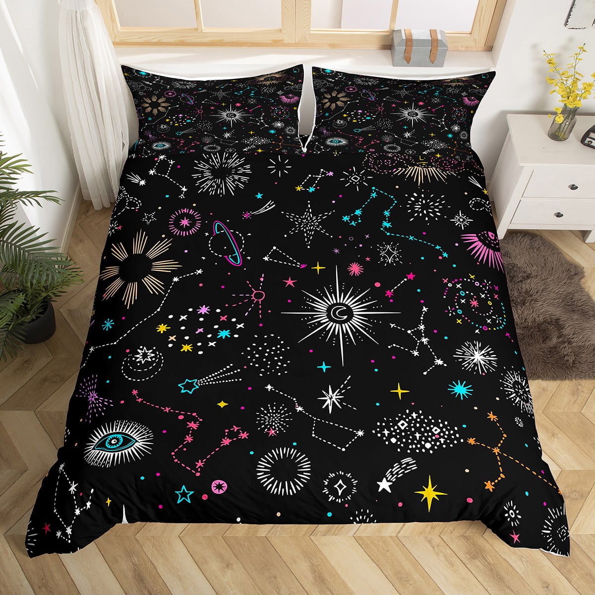 YST Stars Nebula Bed Set Psychedelic Celestial Duvet Cover, Hippie Sun ...