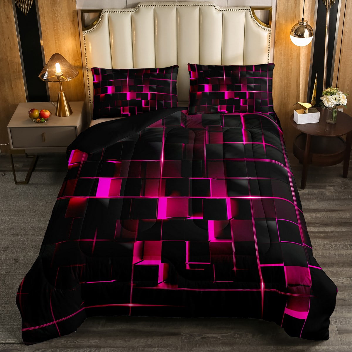 Erosebridal Stereoscopic Neon Geometry Bedding Set, Pink Black Neon ...