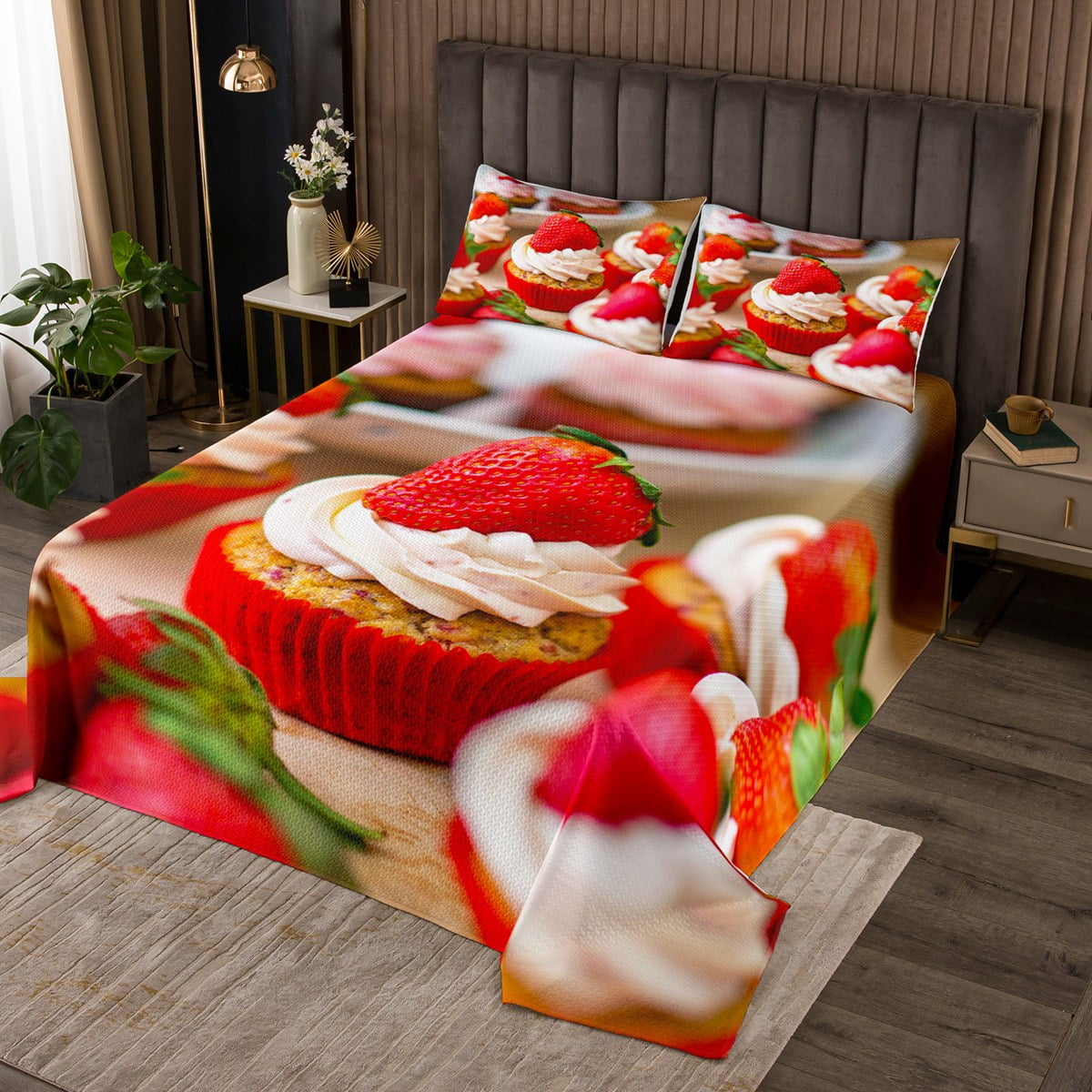 Strawberry Cake Bedspread Set King,Fruit Cakes Kawaii Quilt Set Room ...
